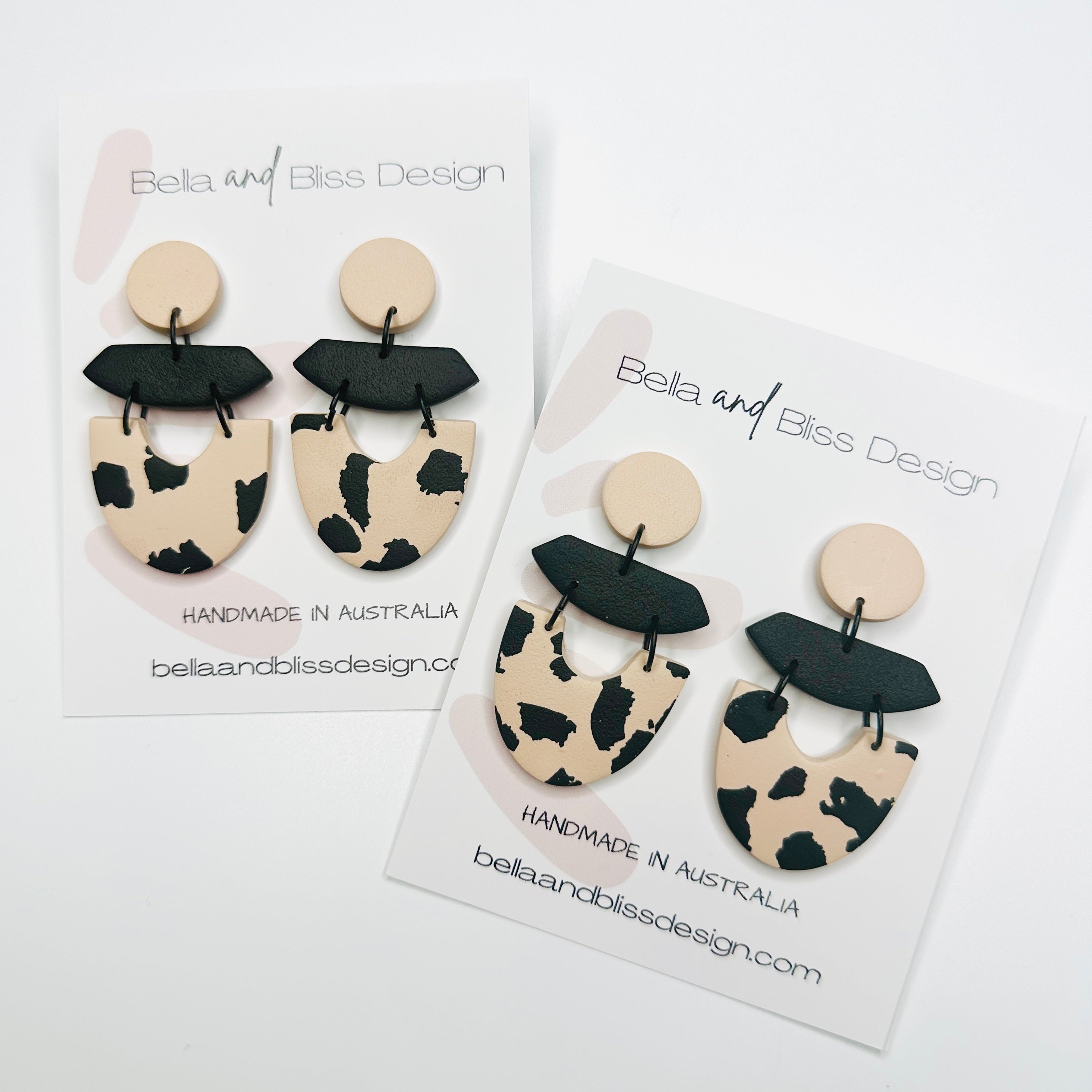 Darcy // Clay Dangle Earrings // Beige and Black – Bella and Bliss Design